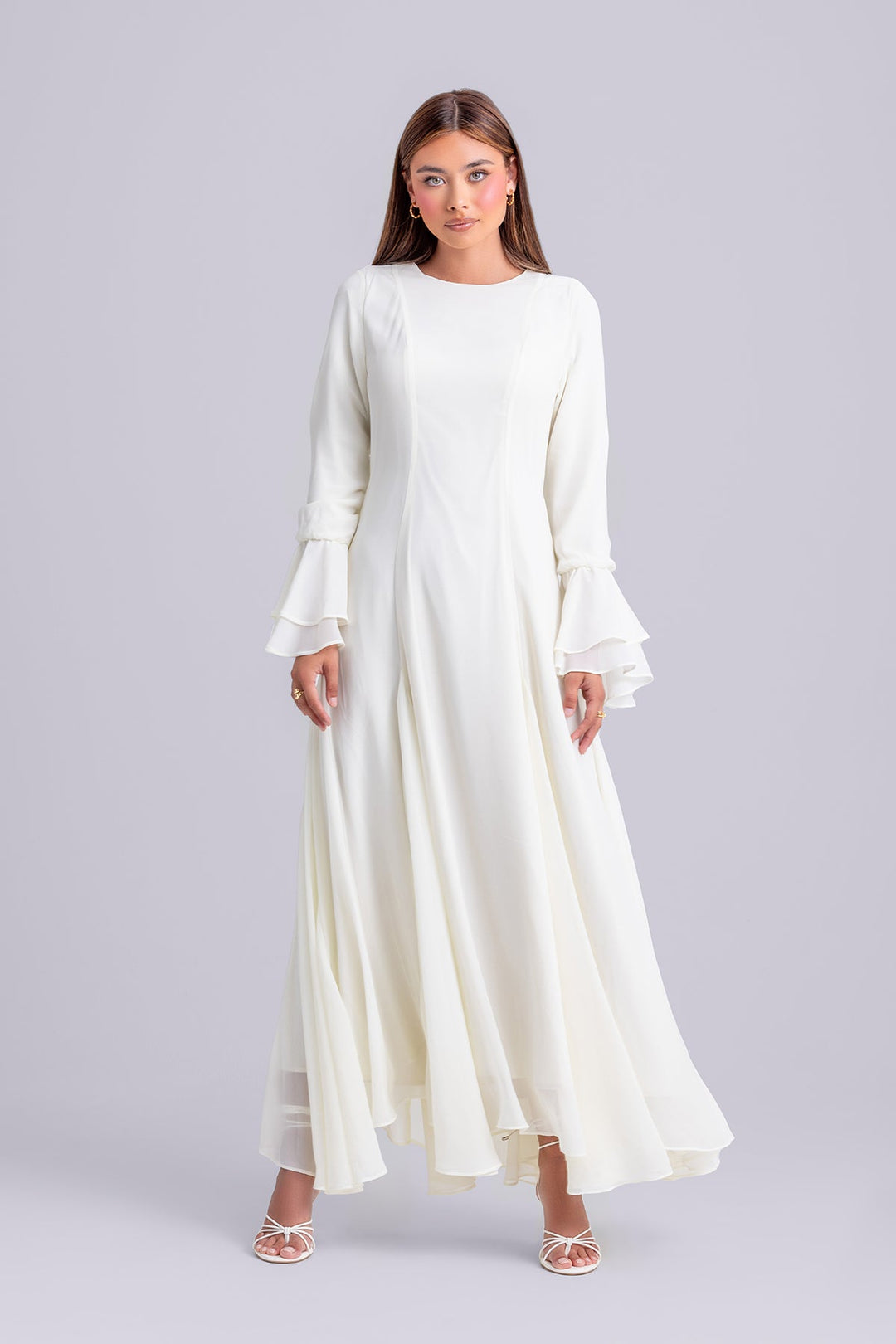 Dana Chiffon Ruffle Maxi Dress- Ivory – Zahraa The Label