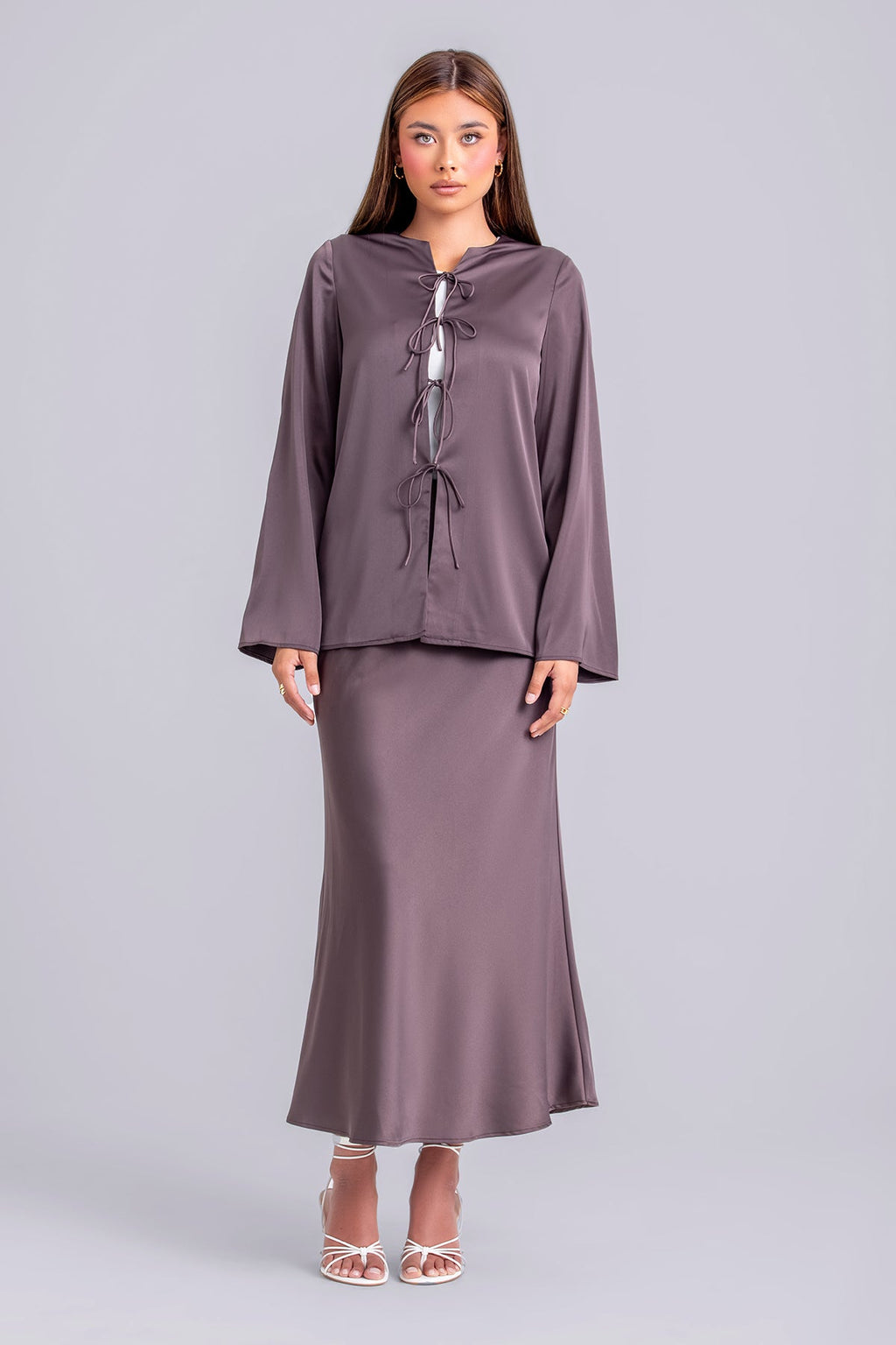 Layan Satin Top and Maxi Skirt Set- Chestnut – Zahraa The Label
