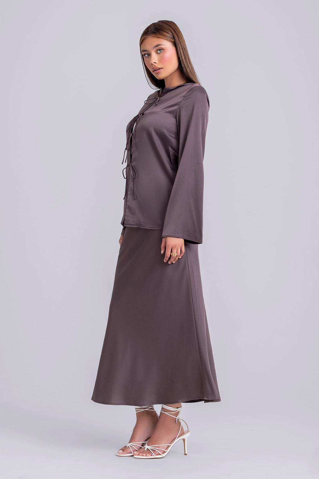 Layan Satin Top and Maxi Skirt Set- Chestnut – Zahraa The Label