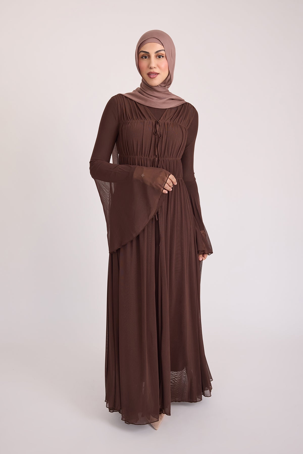 Celebrate Ramadan 2025 with the Hanadi Mesh Maxi Dress in Brown ...